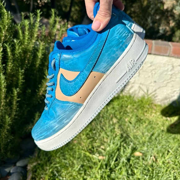 Nike | Shoes | Custom Nike Air Sneakers In Blue And Tan | Poshmark